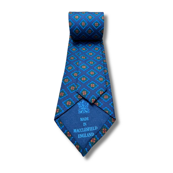 Navy and Blue Neat Printed Silk Tie Hand Finished - British Made ...